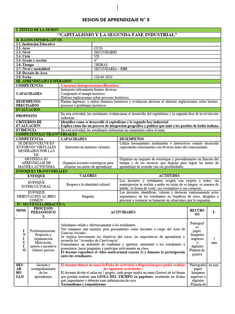 4º Sesiones Sem 3 Uni 1 - Ccss 2024 | PDF | Aprendizaje | Maestros