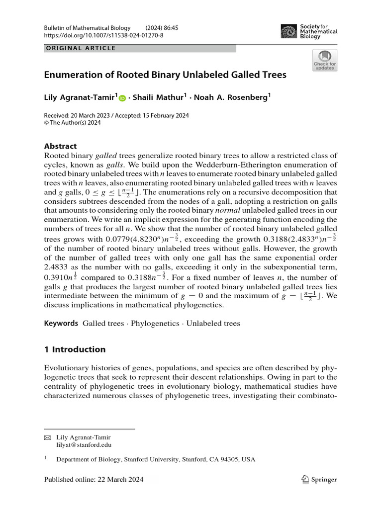 Enumeration of Rooted Binary Unlabeled Galled Tree | PDF | Phylogenetic Tree | Evolution