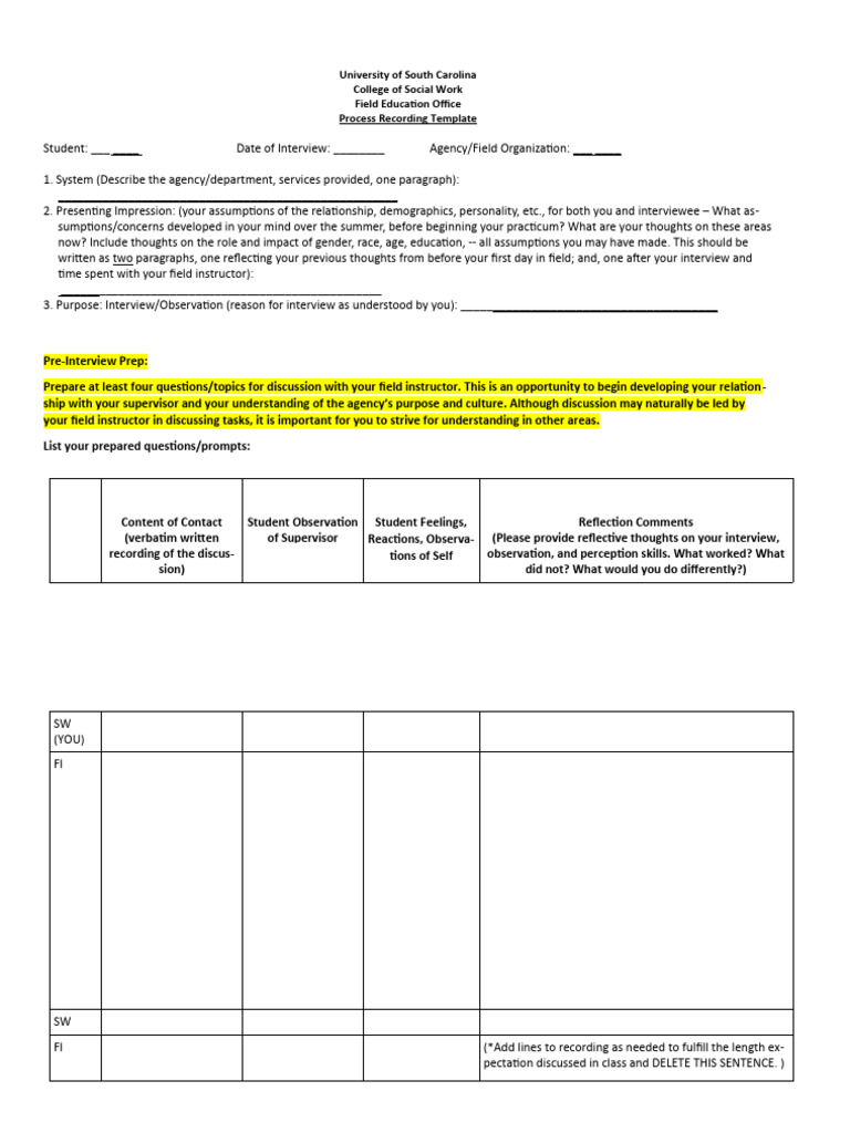 Process-Recording With Fi-Template-Column-Format Mo | PDF | Thought ...