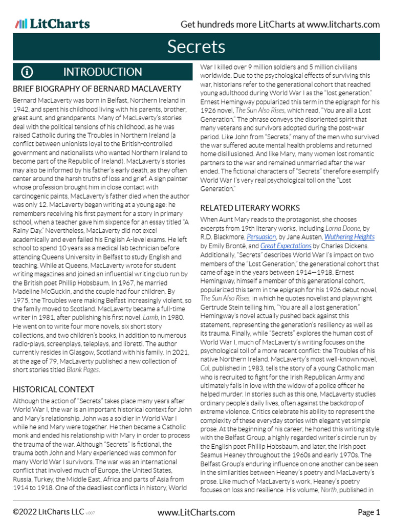 Secrets LitChart | PDF | Grief | Psychological Trauma