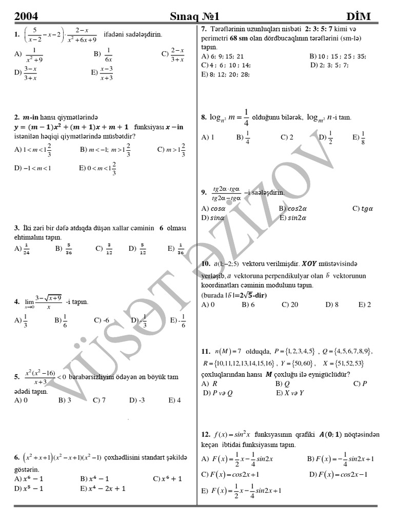 Riyaziyyat I-II Qrup Bütün Qəbullar (2004-2022) | PDF