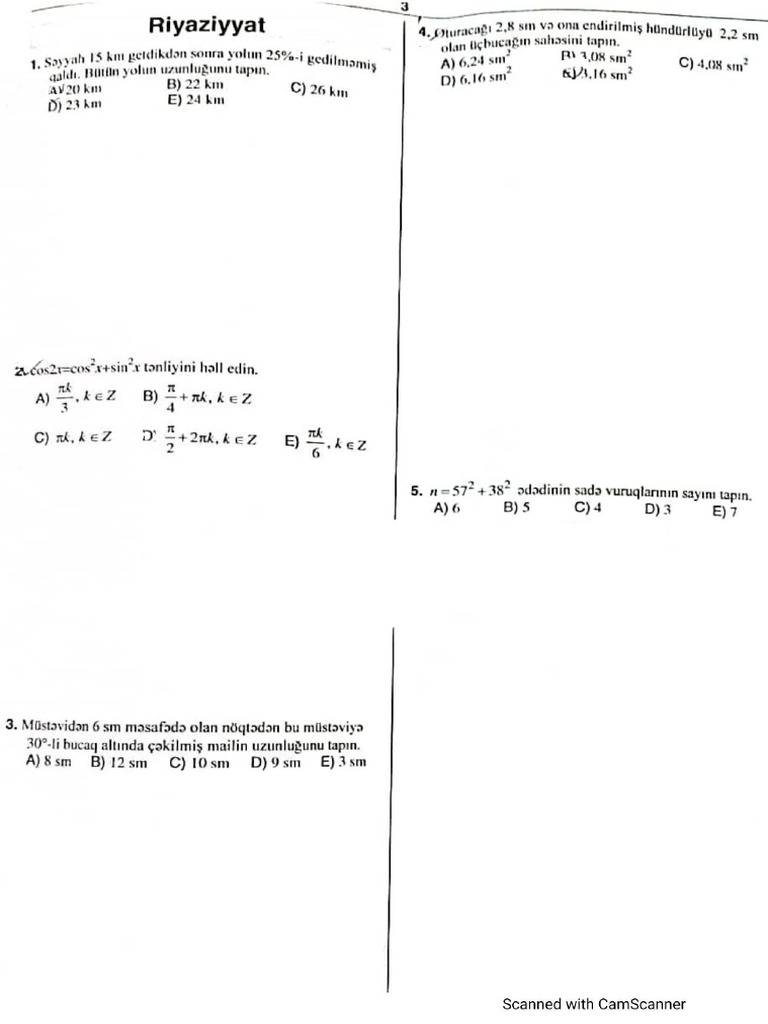 Riyaziyyat Yay Qəbul 2022 Blok 1ci Qrup Cavab | PDF