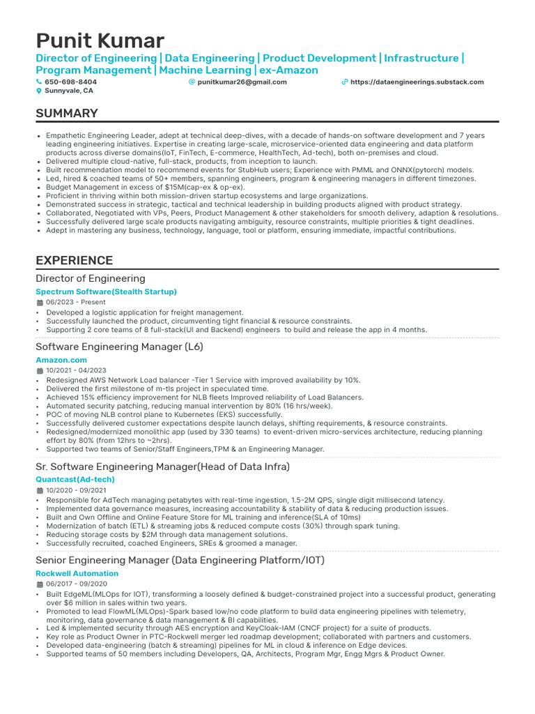 Punit Kumar Resume | PDF | Apache Spark | Cloud Computing