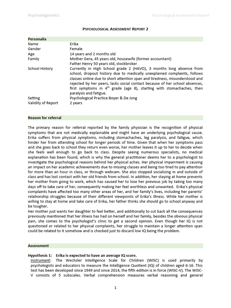 Psychological Assessment Report 2 | PDF | Attention Deficit Hyperactivity Disorder ...
