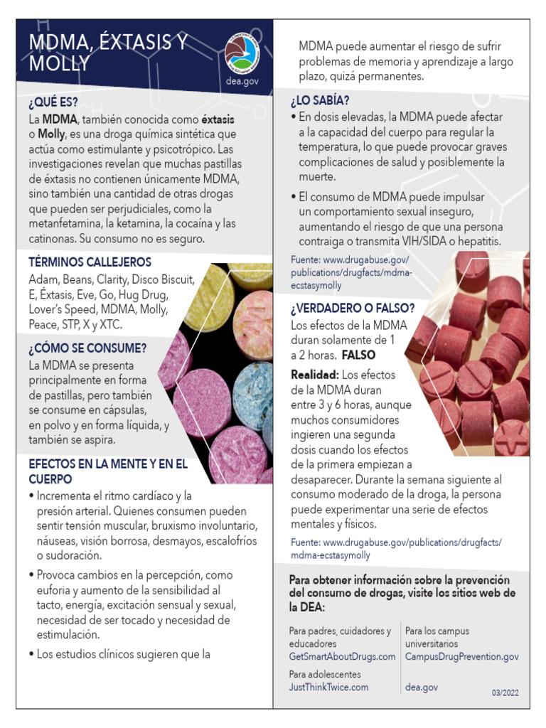 Ecstasy Molly MDMA Fact Card Web-Spanish | PDF | Mdma | Medicina CLINICA