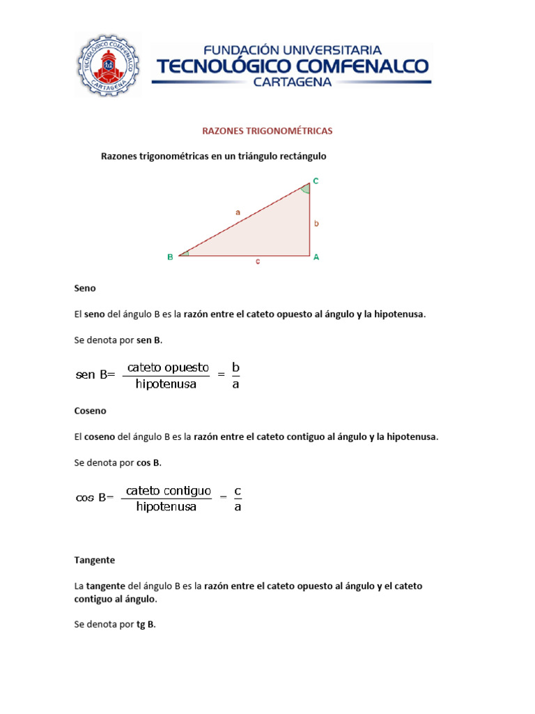 RAZONES TRIGONOMÉTRICAS. Razones Trigonométricas en Un Triángulo Rectángulo | Descargar gratis ...