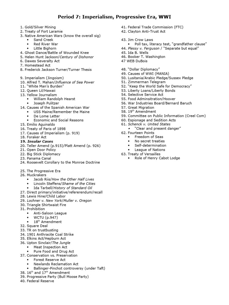 APUSH Period 7 Vocabulary | PDF | Muckraker | Progressive Era