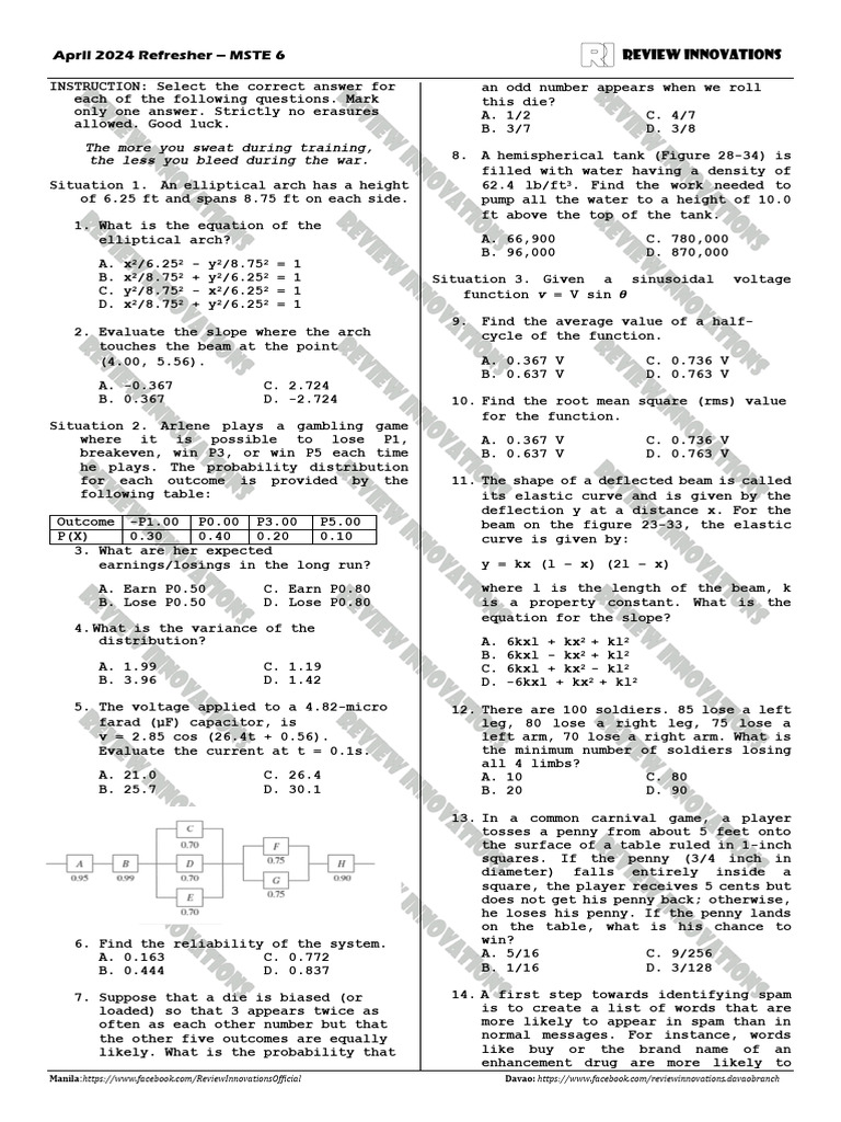 April 2024 Refresher - MSTE 6 - BW | PDF | Beam (Structure) | Root Mean ...