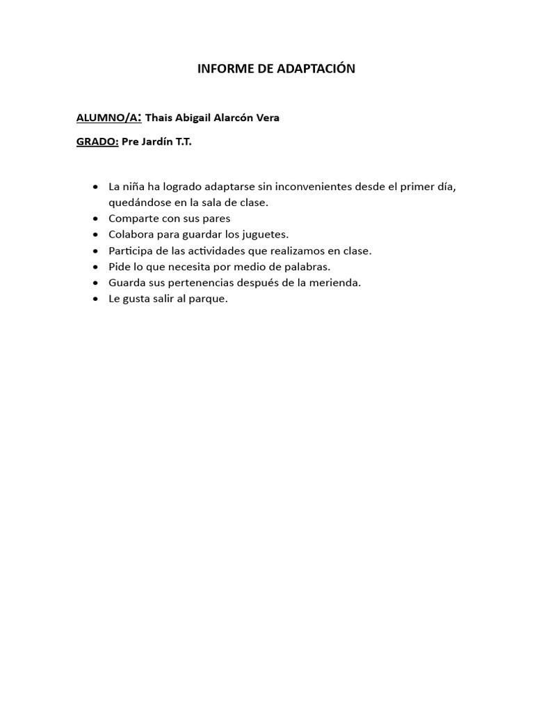 INFORME DE ADAPTACIÓN | PDF INFORME DE ADAPTACIÓN | PDF