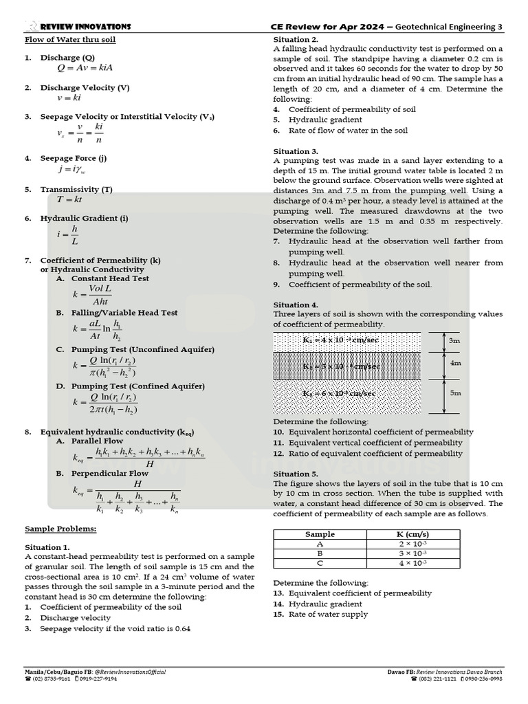 Geotechnical Engineering Water Flow Review | PDF | Soil Mechanics | Earth Sciences