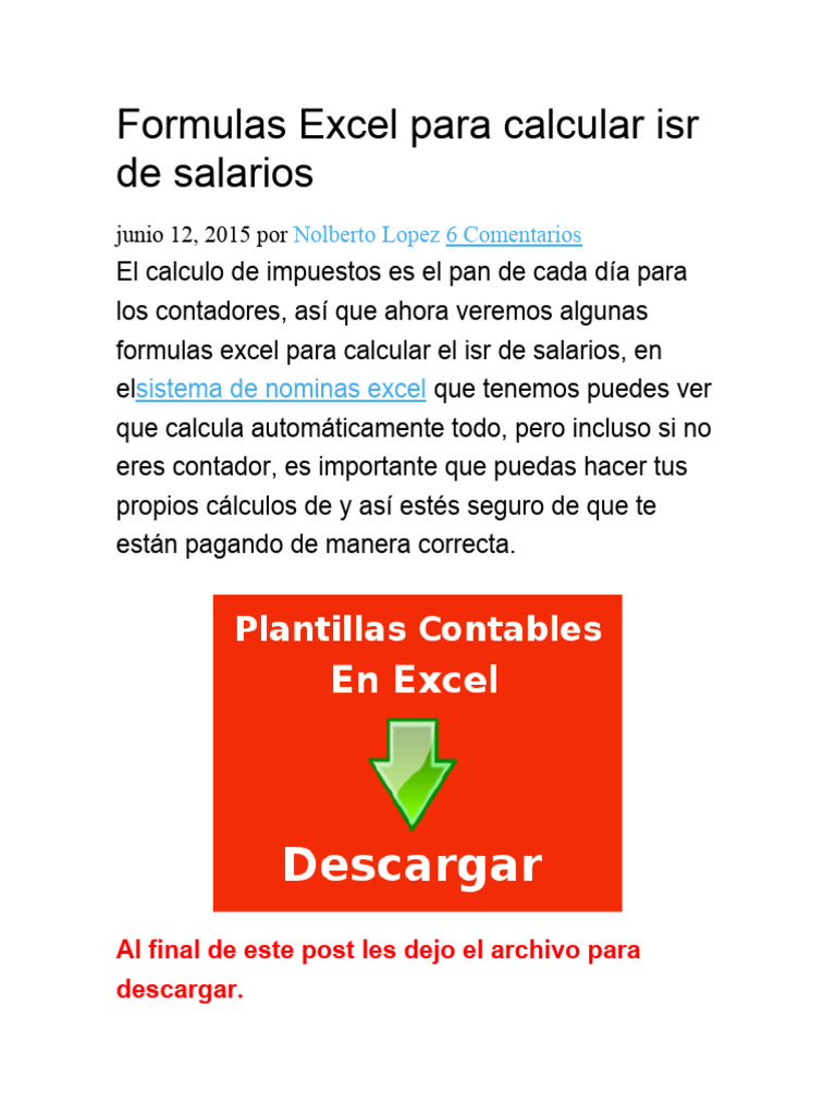 Fórmulas Excel para Calcular ISR | PDF