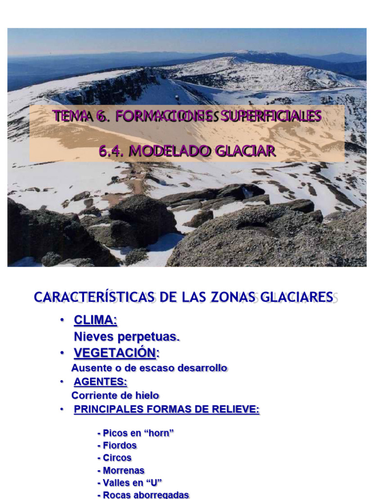 Modelado Glaciar y Formaciones Superficiales | PDF | glaciar | Agua helada
