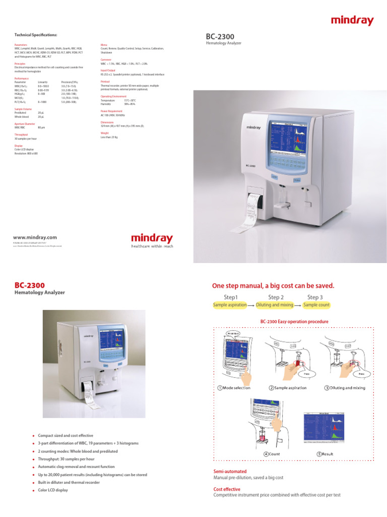 Mindray BC 2300 Product Brochure en - in (50x20) | PDF | Hematology ...