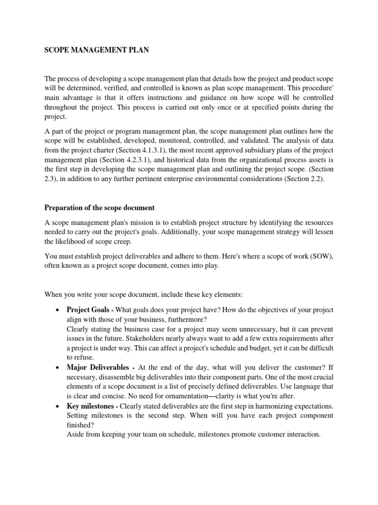 Scope Management Plan | PDF | Business