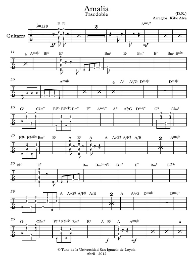 Partitura de Guitarra "Amalia" | PDF