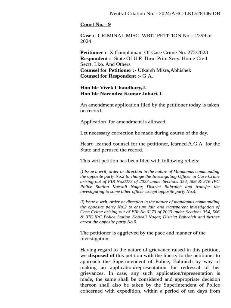 CRLP (L) 2399 2024 | PDF | Mandamus | Writ