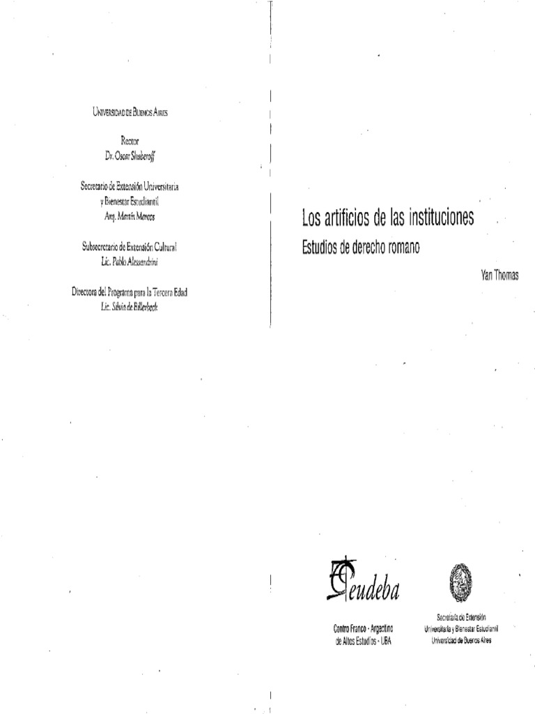 Thomas, Yan - Los Artificios de Las Instituciones (Completo) | PDF