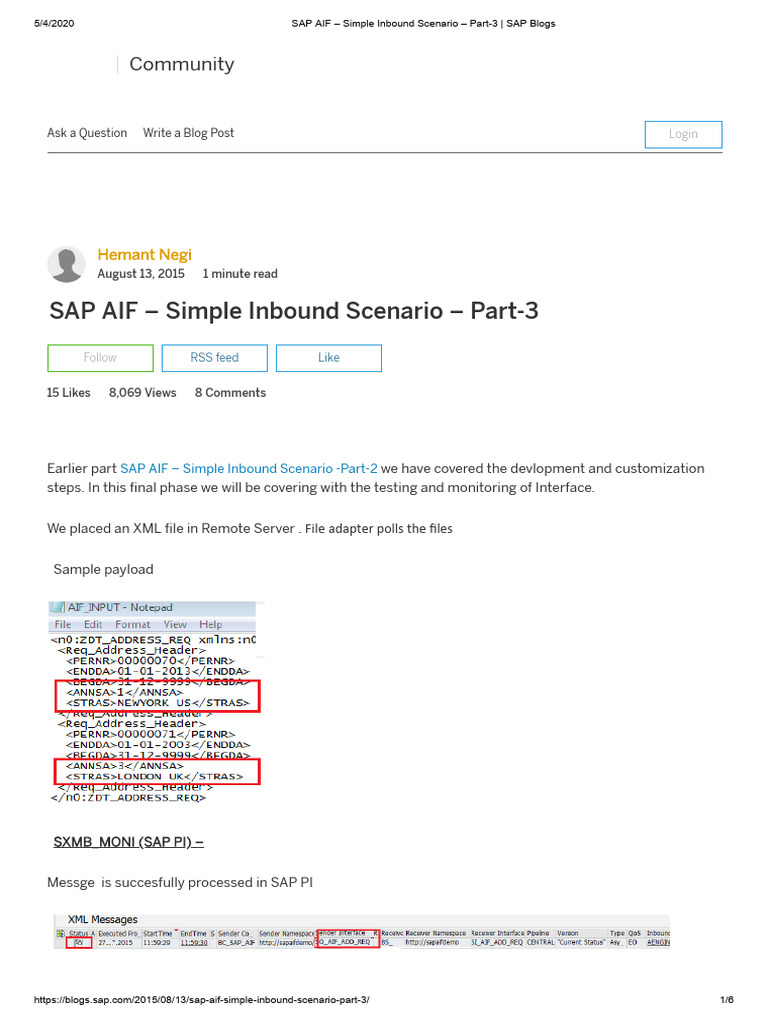 Sap Aif Simple Inbound Scenario Part 3 Sap Blogs Pdf Computer Engineering Computer 9654
