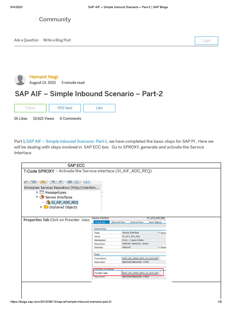 SAP AIF - Simple Inbound Scenario - Part-2 - SAP Blogs | PDF ...