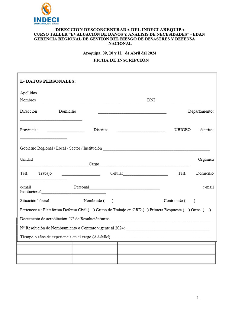 2024 Ficha de Inscripcion - Edan | PDF | Documento de identidad