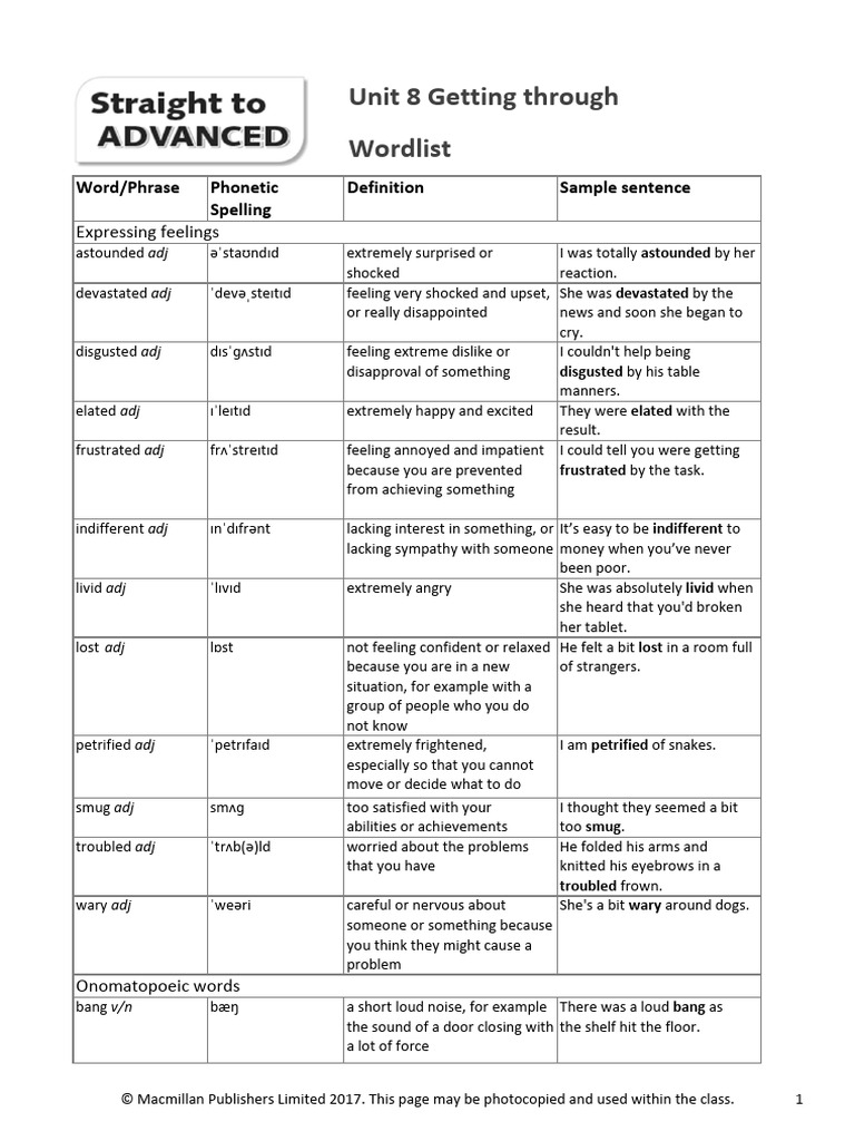 StA SB Wordlist Unit 8 | PDF | Sound