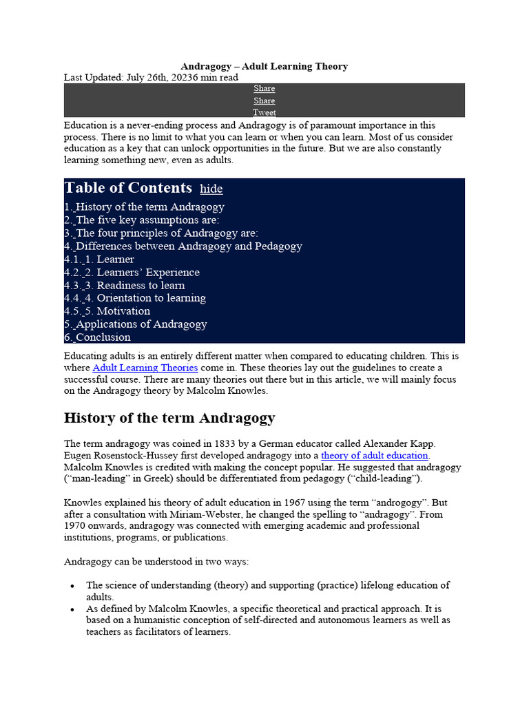 Andragogy | PDF | Learning | Behavioural Sciences