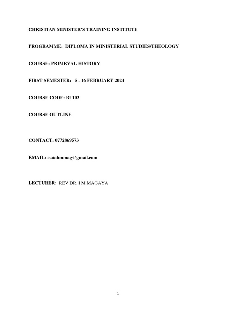 C M T I Primeval History Student | PDF | Book Of Genesis | Torah