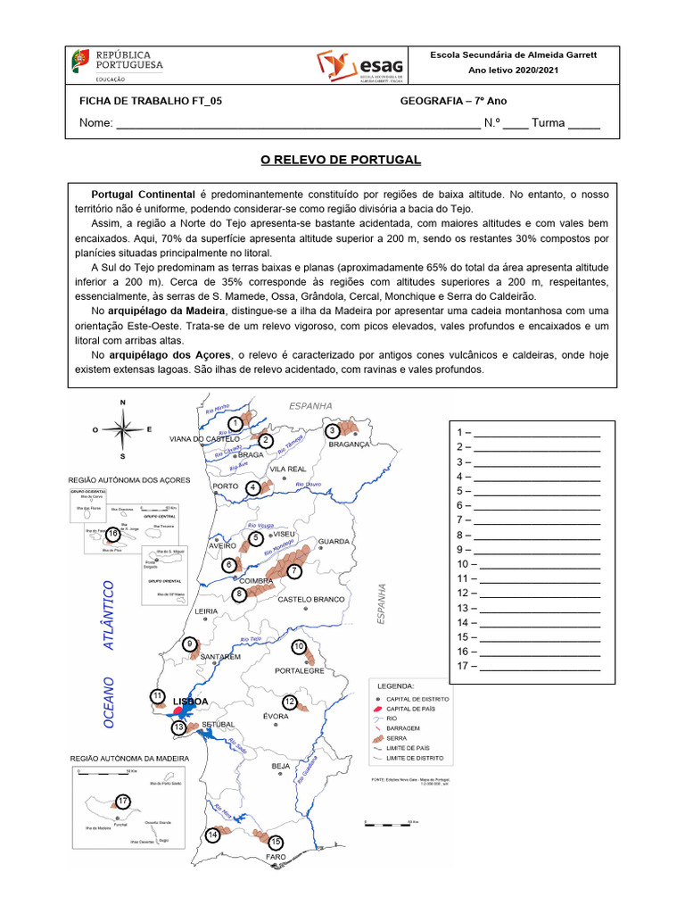 Relevo de Portugal: Características Principais | PDF | Portugal | Açores
