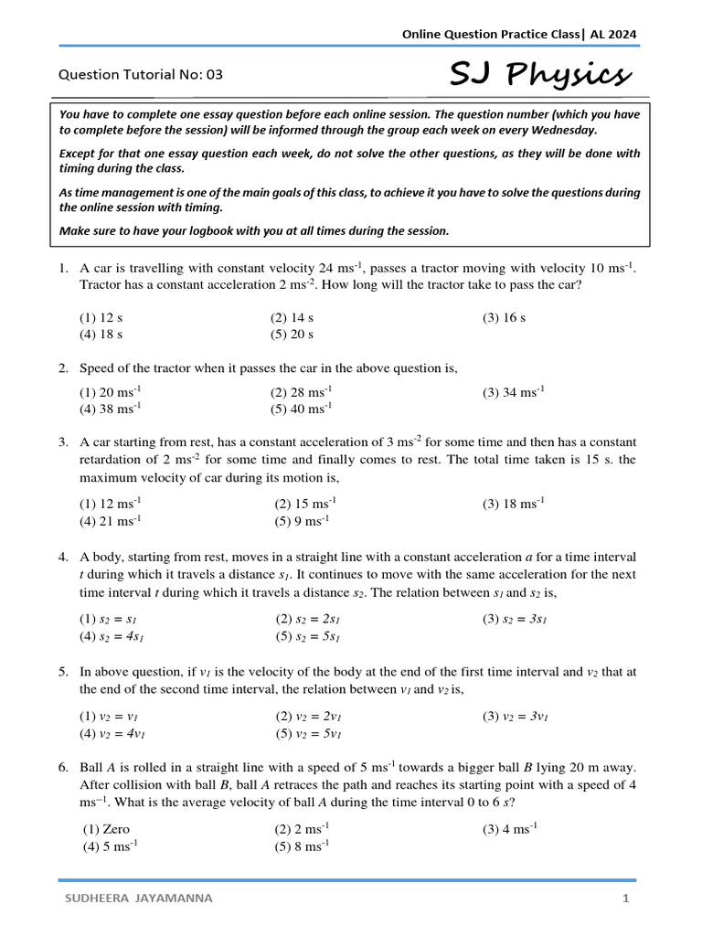 Tutorial 3 | PDF | Acceleration | Velocity Tutorial 3 | PDF | Acceleration | Velocity