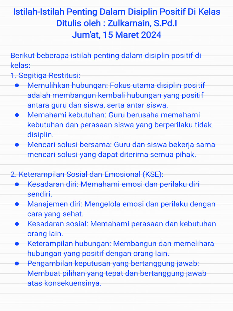 Istilah Penting Dalam Disiplin Positif | PDF