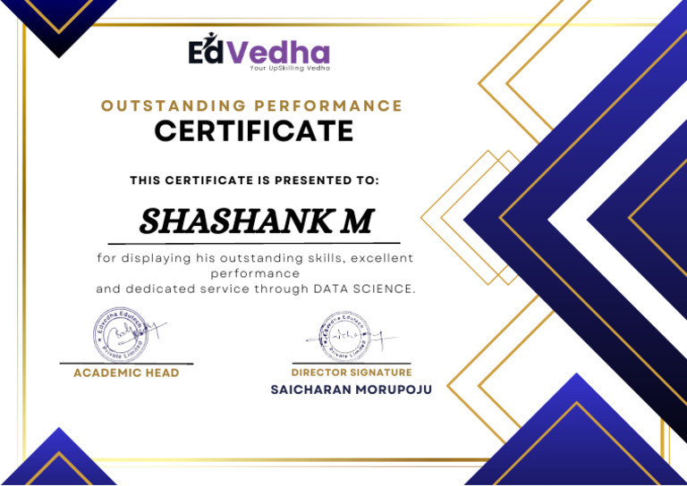 SHASHANK M-Outstanding Certificate - Sample | PDF