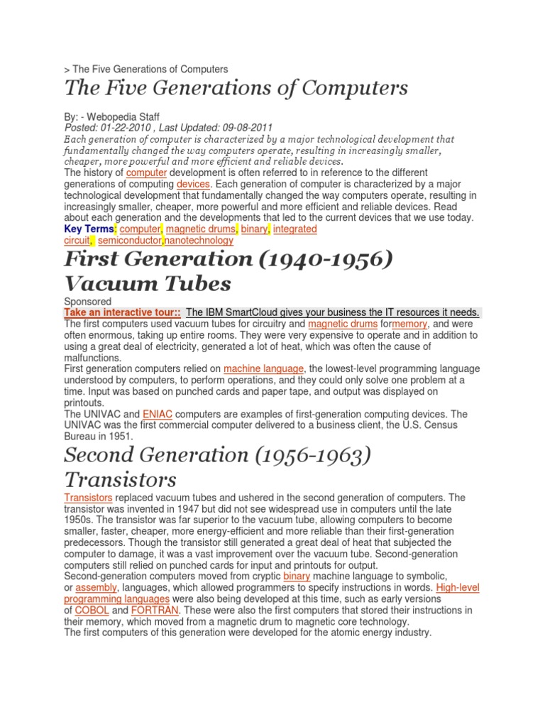 Five Generations of Computers Explained | PDF | Integrated Circuit | Transistor