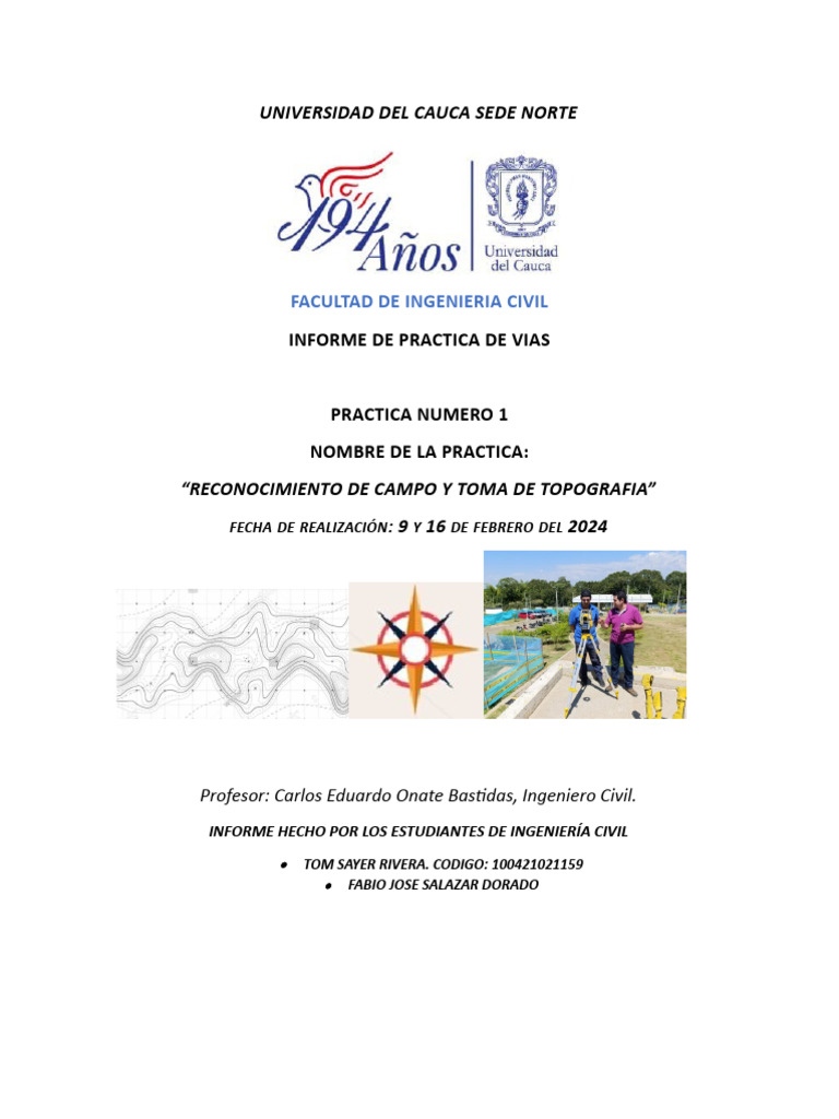 INFORME PRACTICA 1 DE VIAS | PDF | Topografía | Sistema coordinado