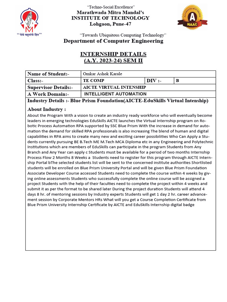 Internship Abstract Format | Download Free PDF | Automation | Engineering