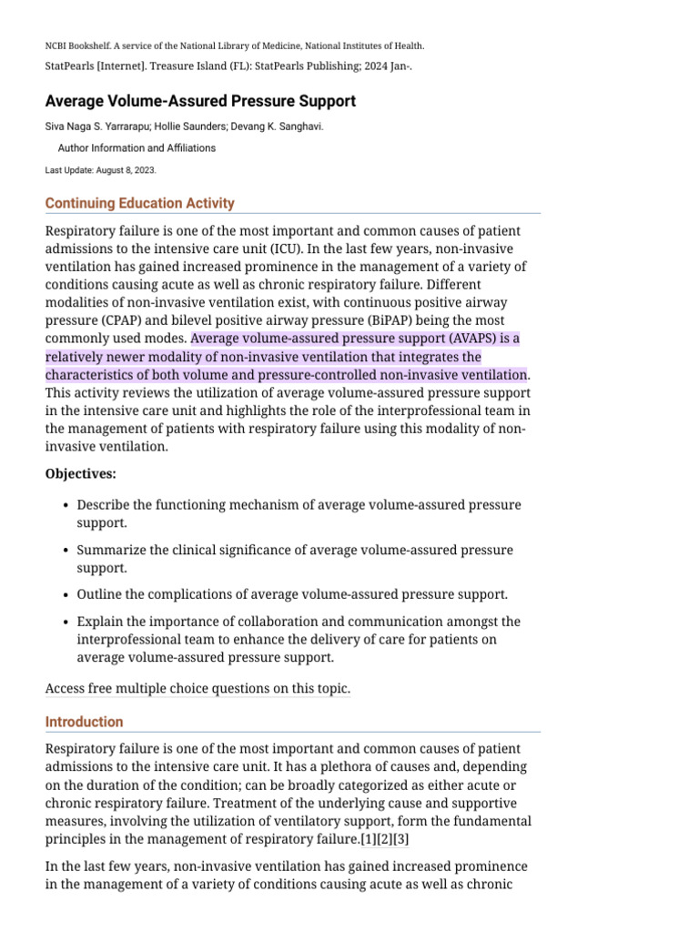 Average Volume-Assured Pressure Support - StatPearls - NCBI Bookshelf ...