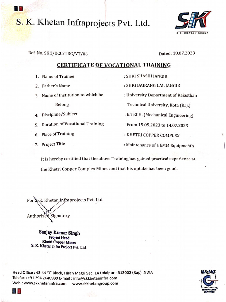 Training Certificate | PDF