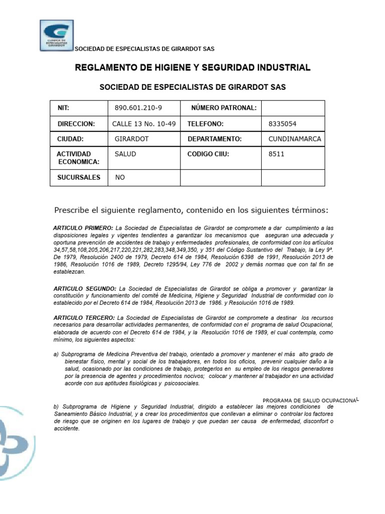 Reglamento de Higiene y Seguridad Industrial Seg | PDF | Seguridad y salud ocupacional