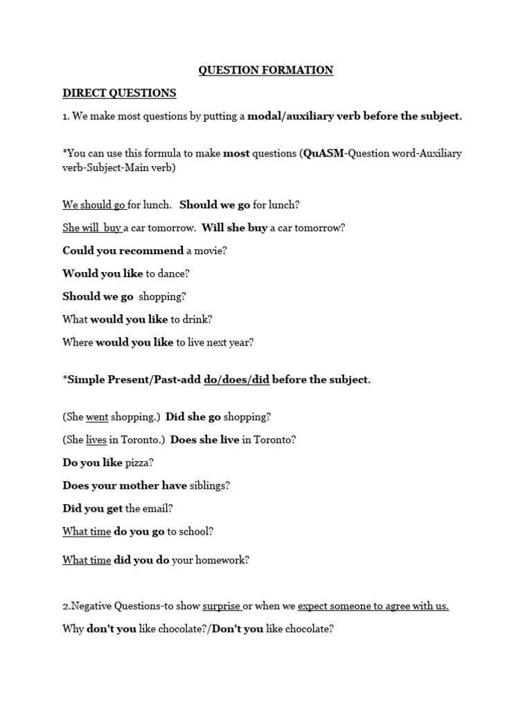 1a Question Formation | PDF | Verb | Linguistics