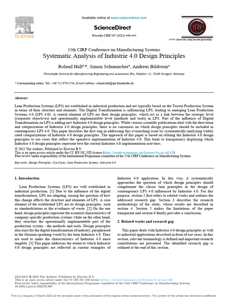 2022 - Systematic Analysis of Industrie 4.0 Design Principles | PDF | Internet Of Things ...