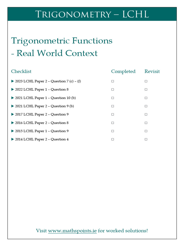 Trigonometric-Functions-Real-World-Context-LCHL-Worksheets | PDF | Pi | Volume