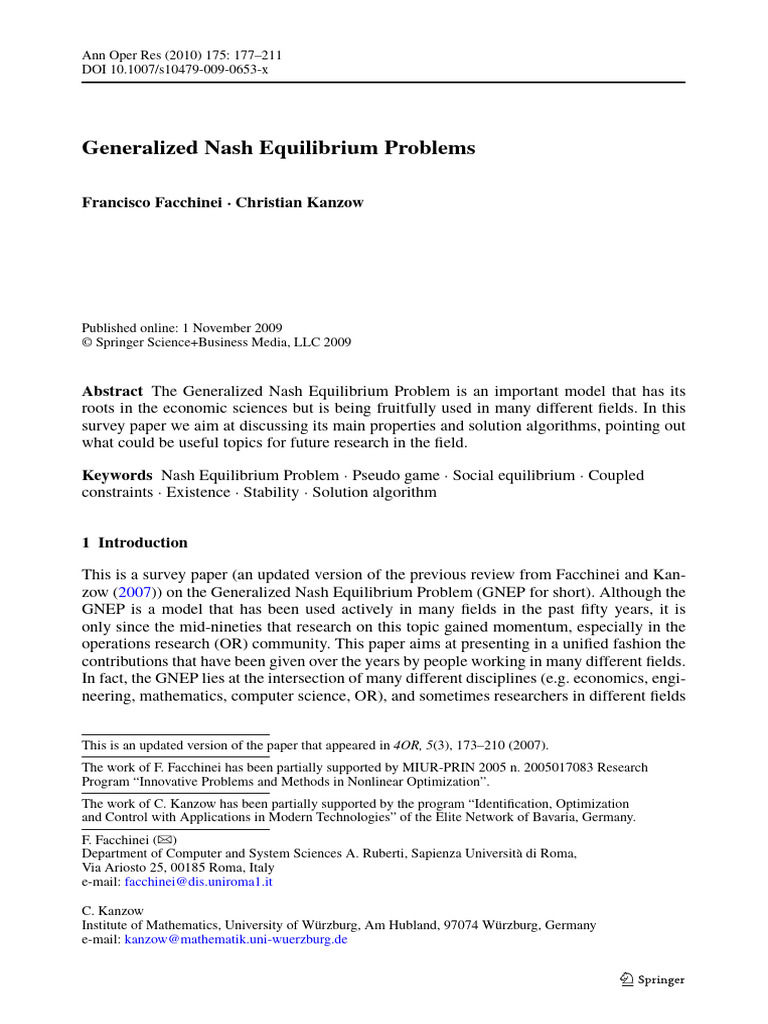 Generalized Nash Equilibrium Problems | PDF | Mathematical Optimization | General Equilibrium Theory