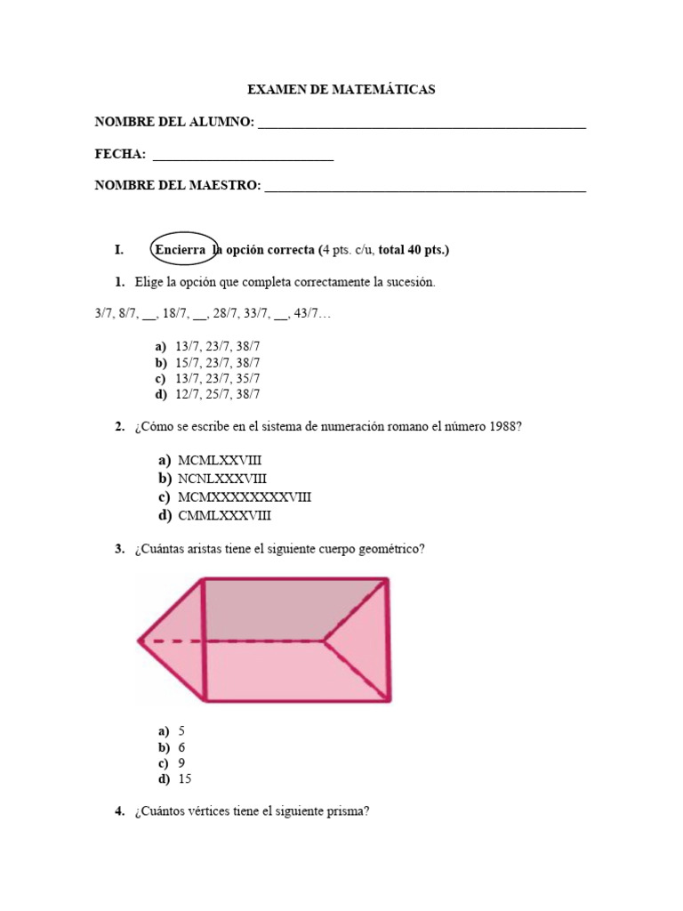 EXAMEN DE MATEMÁTICAS (segundo trimestre) | PDF | División (Matemáticas)