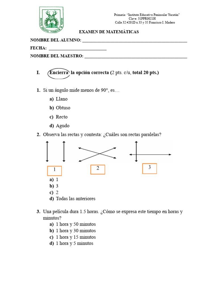 EXAMEN DE MATEMÁTICAS Especial | PDF