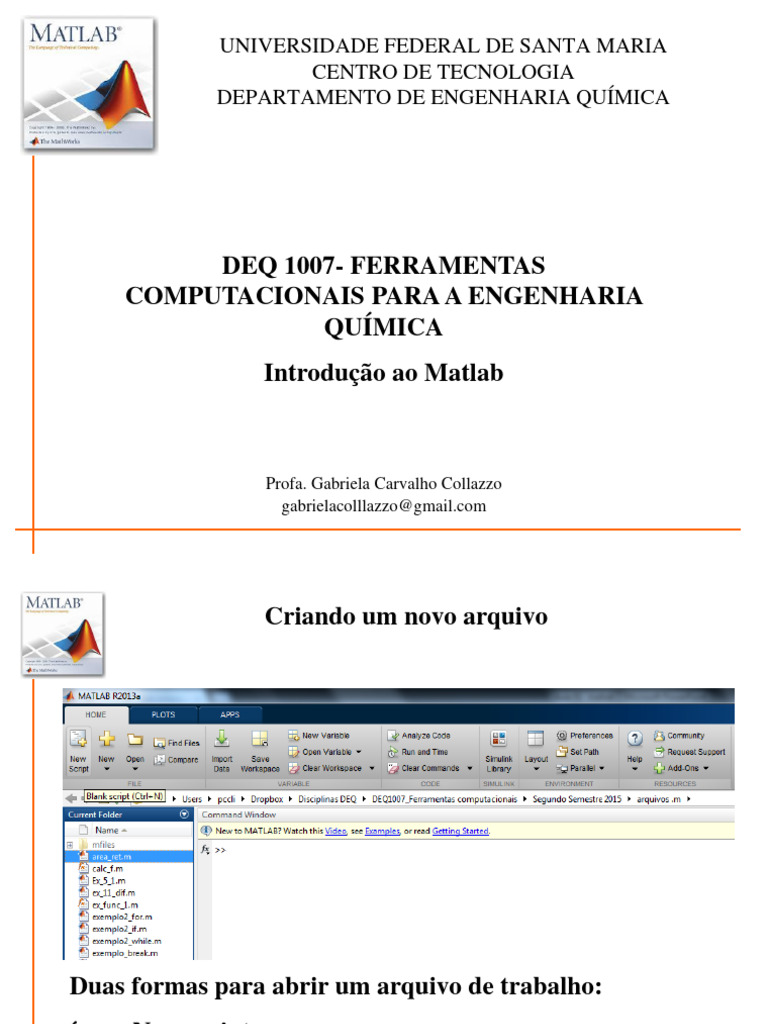 Aula 01 - Matlab - Sequencial e Primeiros Comandos | PDF | Matlab | Informática