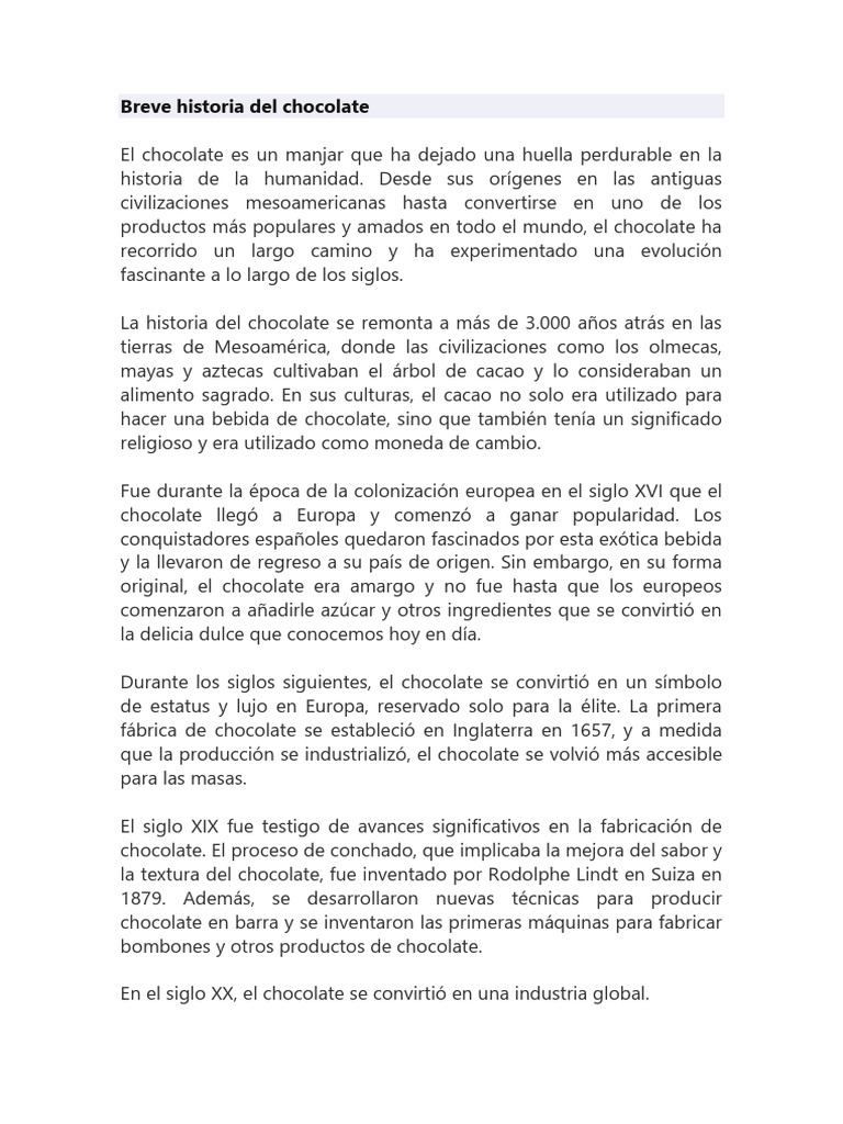 Breve Historia Del Chocolate | PDF | Chocolate | Mesoamérica