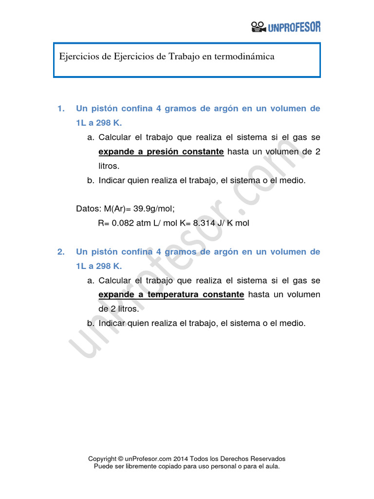 Ejercicio Ejercicios Resueltos de Trabajo de Termodinamica 1292 | PDF