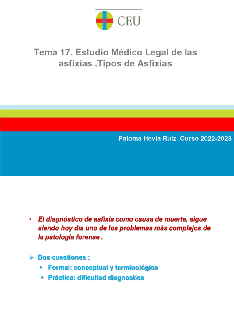 Tema 17. Estudio Medico Legal de Las Asfixias. Tipos de Asfixias - Alumnos | PDF | Oxígeno ...