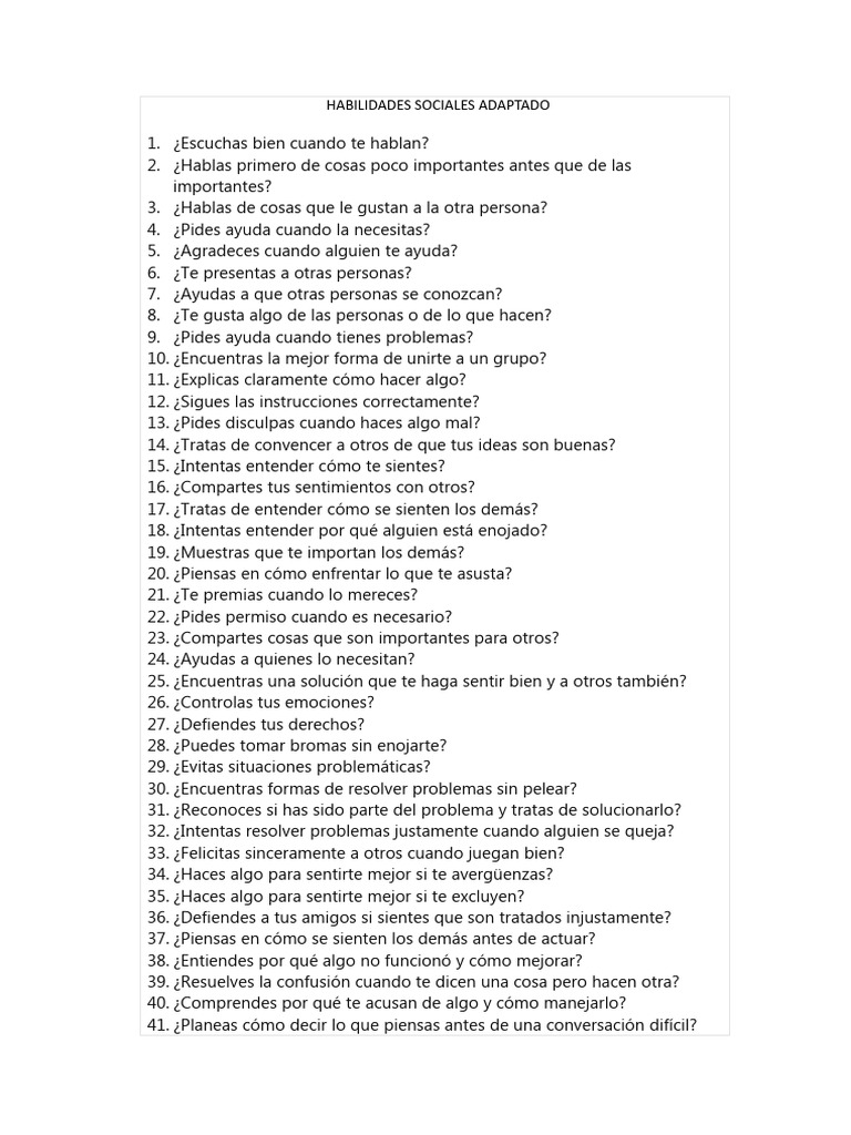 Habilidades Sociales Adaptado | PDF | Relaciones personales, crianza y ...