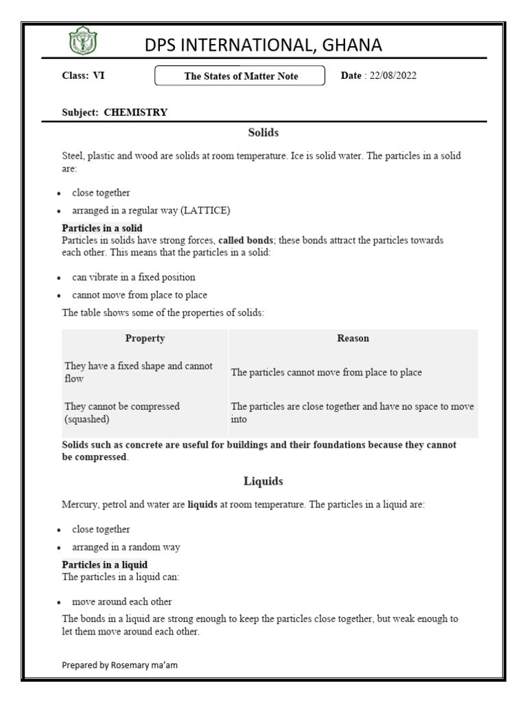 grade_6_note_on_the_states_of_matter | PDF | Gases | Liquids