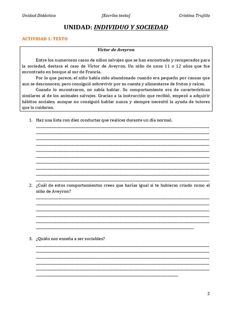 1º ESO. Individuo y Sociedad. Cristina Trujillo-2-3 | PDF | Sociedad